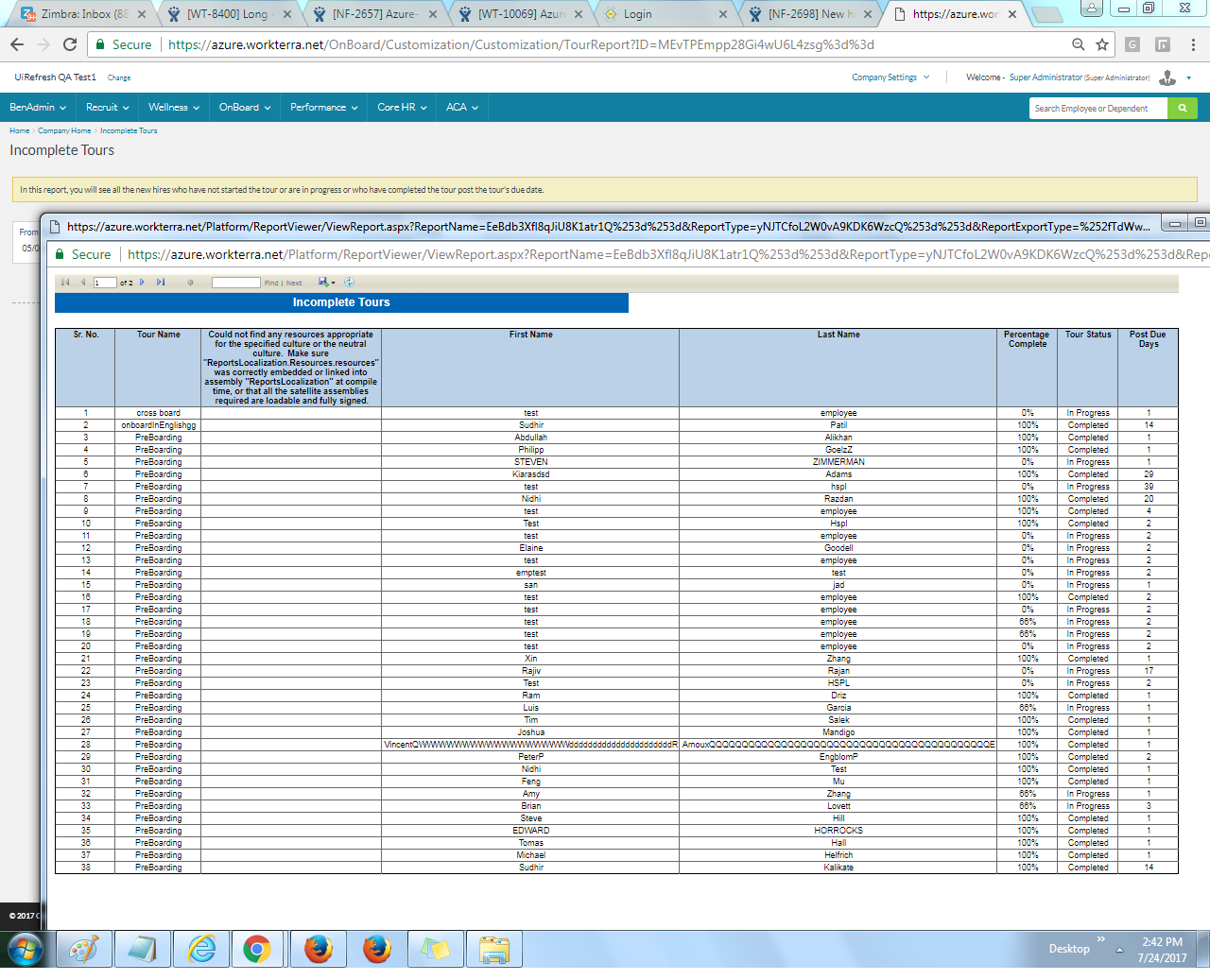Nf 3933 Azure Uirefresh Qa Test1 Onboard Reports Incorrect Values Displayed In Report